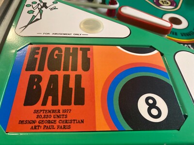Eight Ball Pinball Custom Apron Cards Set Instruction Rules Full Color ...