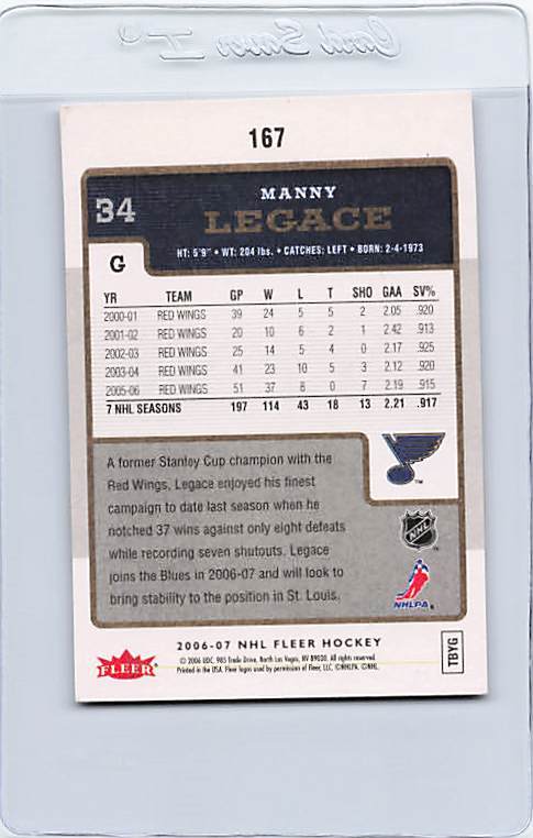 2006/07 Fleer #167 Manny Legace Blues Signed Auto *H3198 | eBay