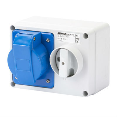 Gewiss GW66015 Wall Mounted Socket with interlock 32a Two Pin & Earth ...