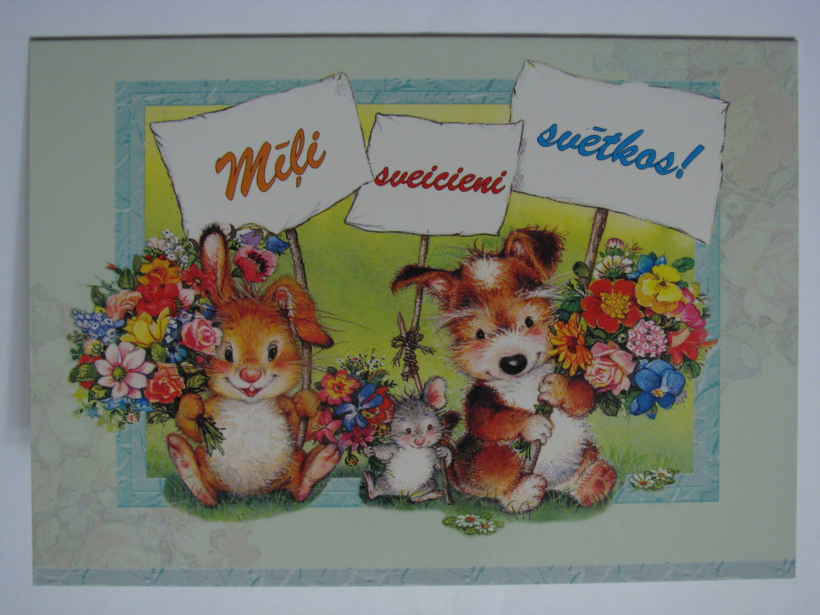 New Lisi Martin double card rabbit hare mouse dog puppy flowers animal ...