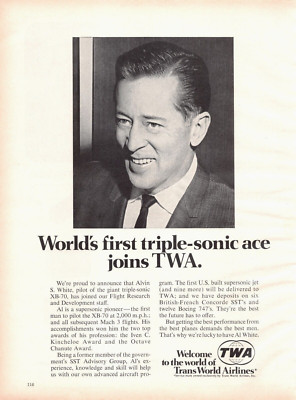 TWA Pilot Alvin S White Flight Research & Development Staff Add Vtg Mag ...