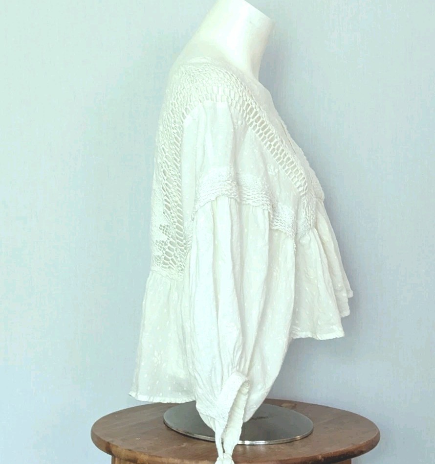 Free People sz M ? Ivory Drive You Mad Peasant Coquette Peasant Blouse ...