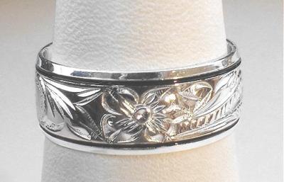 8MM BL SOLID 925 SILVER HAWAIIAN QUEEN EMMA SCROLLS BLACK ENAMEL RING 5 ...