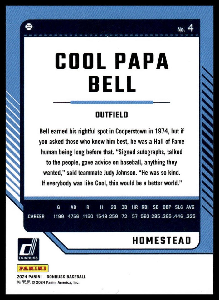 2024 Donruss Cool Papa Bell #4 | eBay