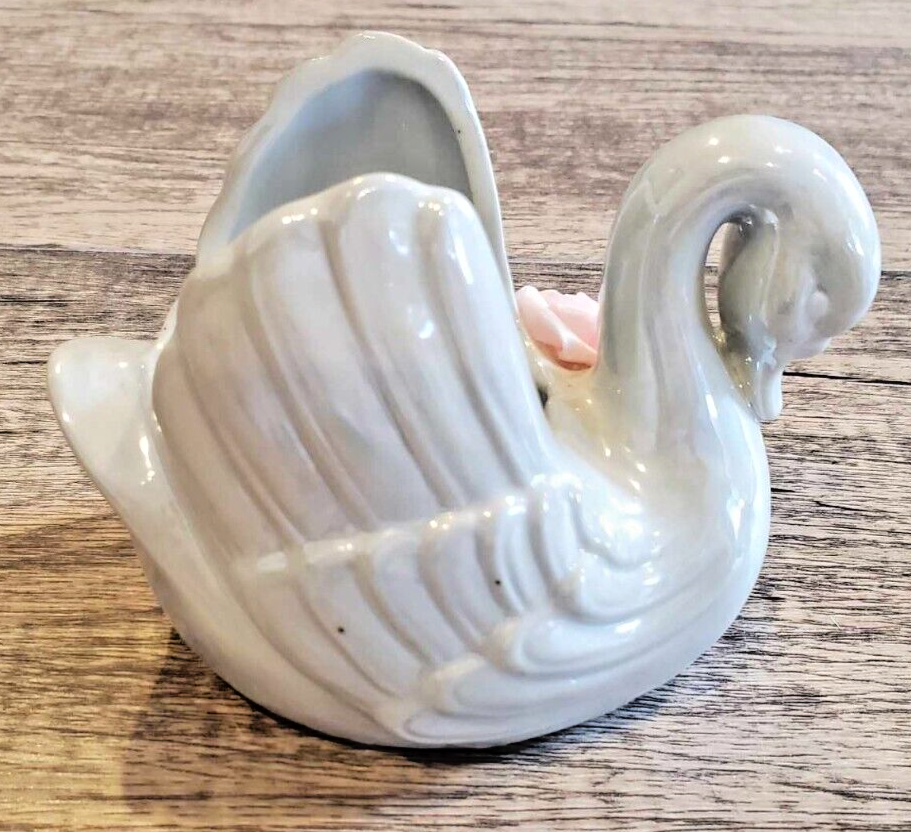 Pearlescent Ceramic Swan w/Rose - Candle Holder - Succulent Planter ...