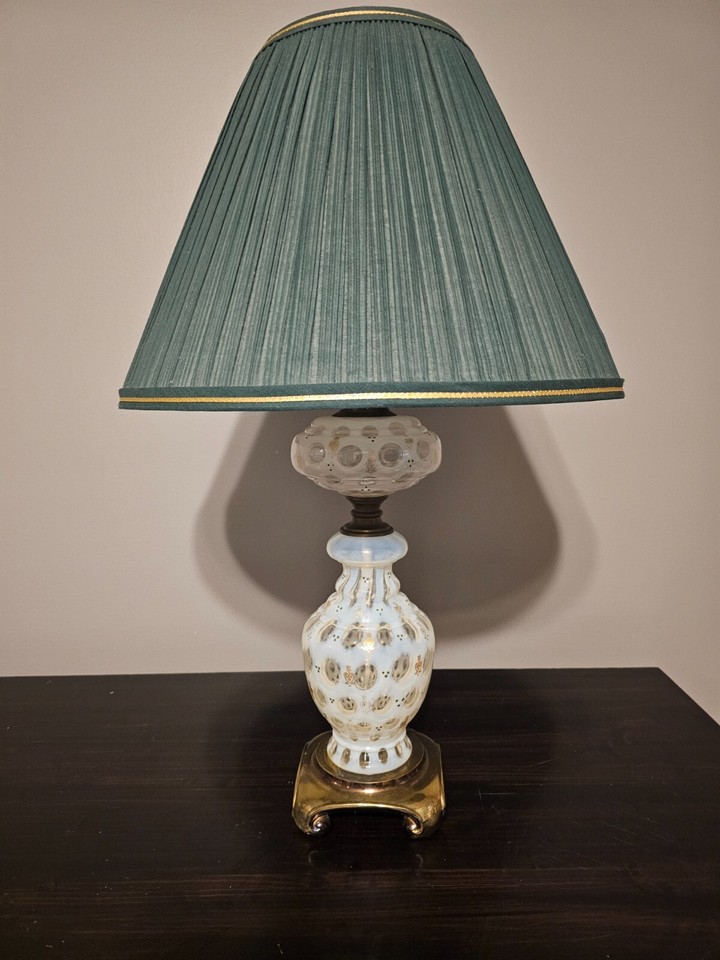 Fenton Coin Dot Charleton Rose Lamp-Hand Painted Design-French ...