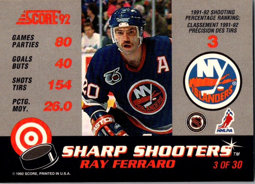 1992-93 Score Canadian RAY FERRARO #3 Islanders Sharp Shooters | eBay