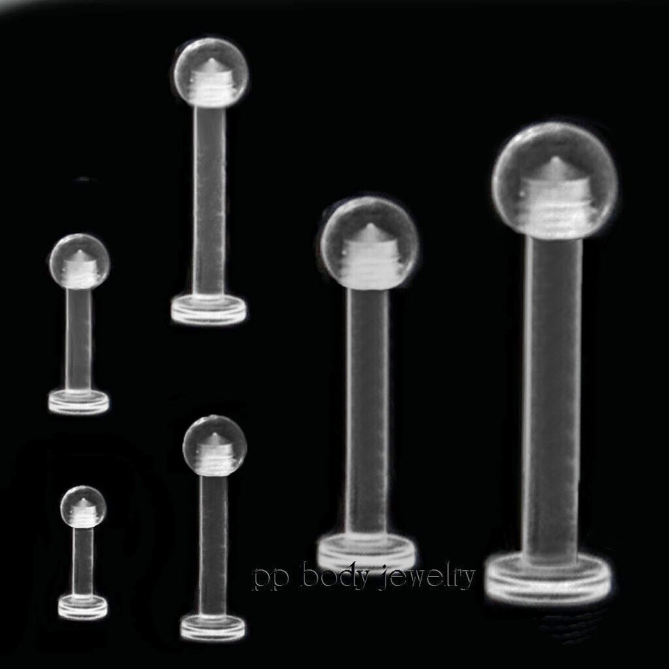 16G 14G 10G 12G -1/4" to 5/8" Clear Ball Labret Monroe Tongue Barbell ...