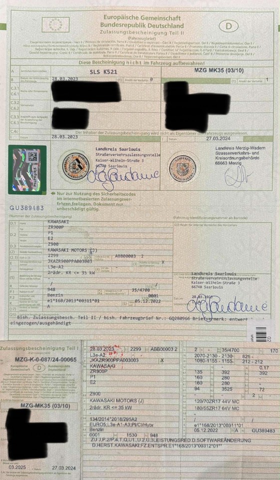 Kawasaki Z900 ZR900 2021 - 2024 Frame With Registration Documents 35 Kw ...