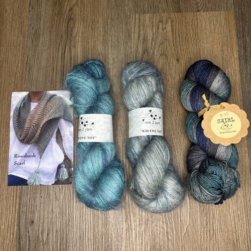 ewe2yarn Riverbank Scarf Set “Kid Ewe Not” Mohair Lace “Mellow” Swirl Merino | eBay