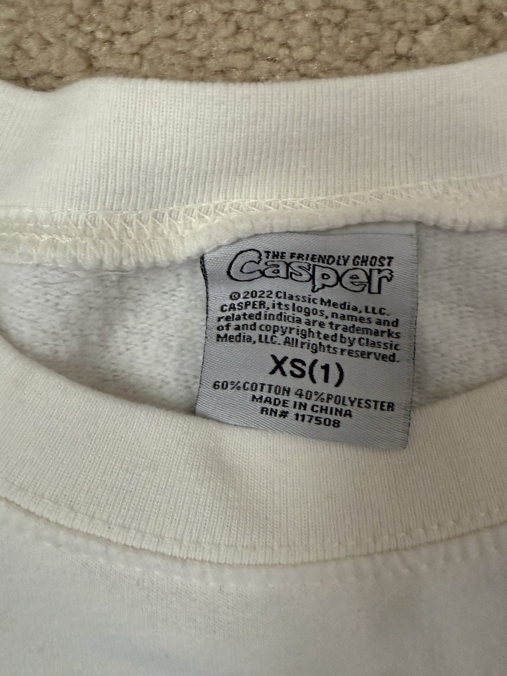 Casper The Friendly Ghost Crew White Size XSmall Halloween | eBay