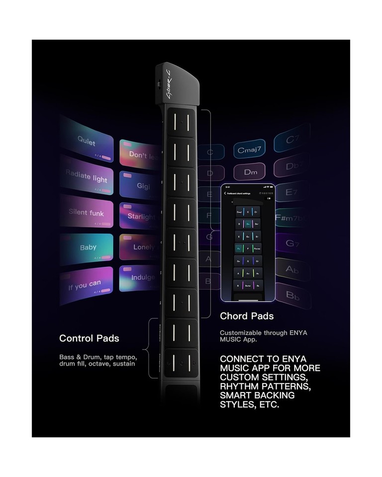 Enya CYBER-G Stringless Smart Guitar, Foldable Travel Backing Guitarra ...