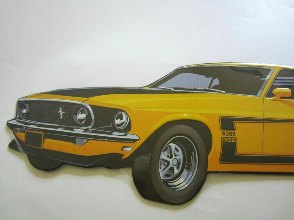 Ford Mustang Yellow Boss 302 Embossed Metal Tin Sign Home Garage | eBay