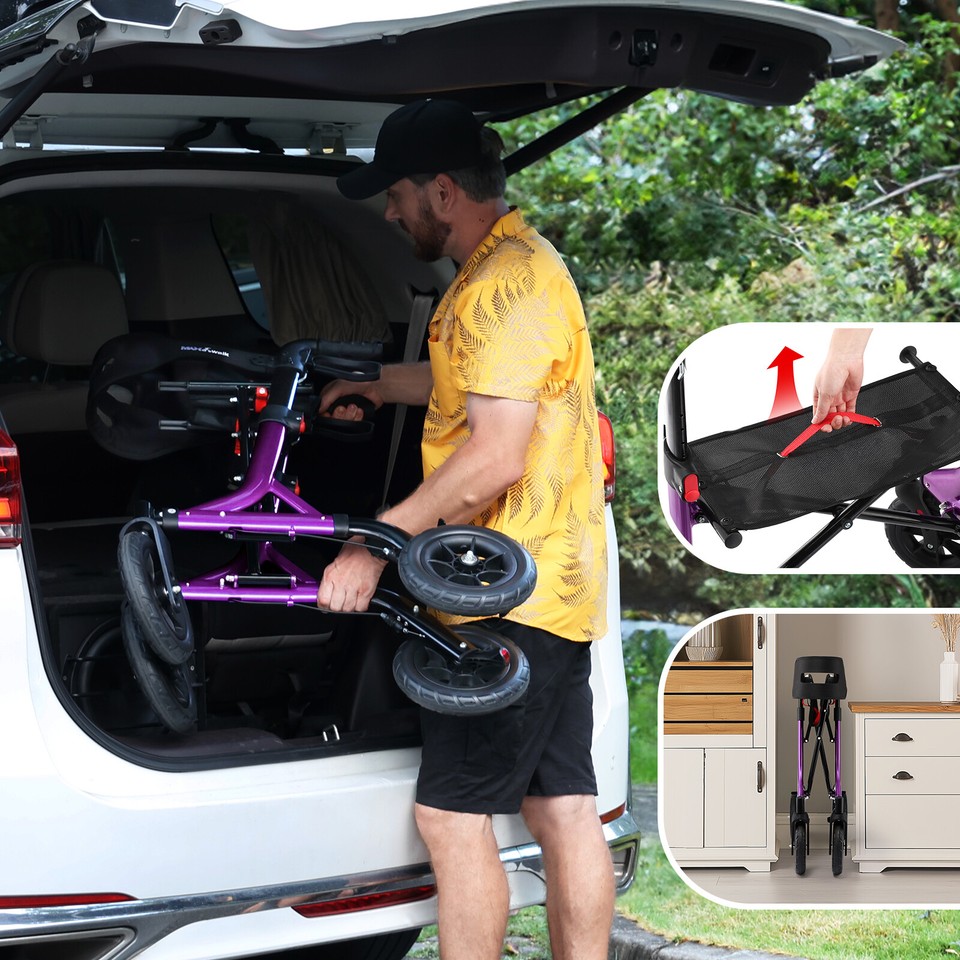 All-Terrain Rollator Walker for Seniors Rubber Wheels Foldable ...