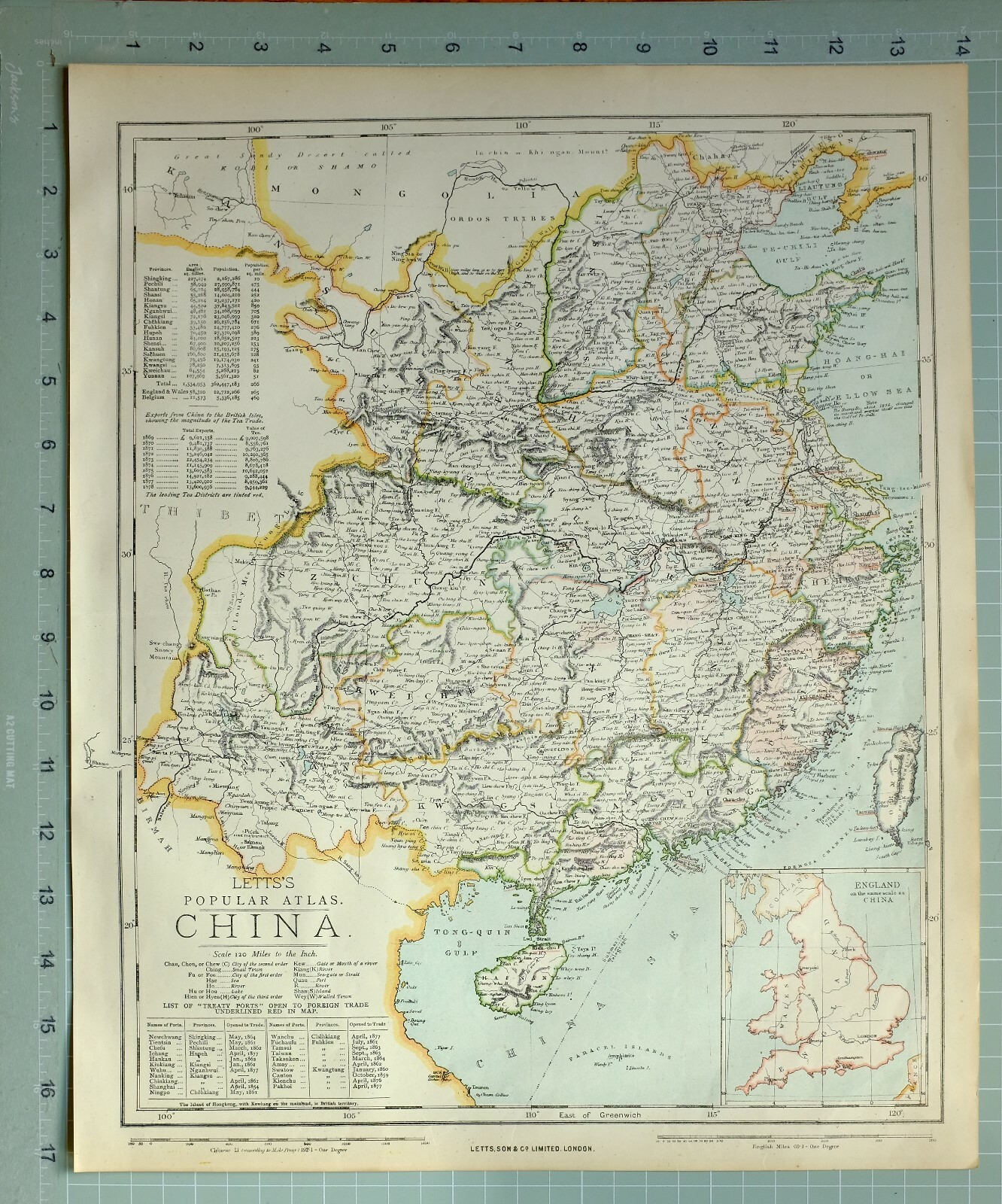 1881 LETTS MAP CHINA HAI-NAN KWANG TUNG CANTON SWATOW HONG KONG NANKING ...