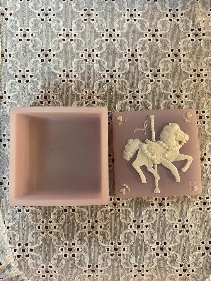 VTG Coquette Pink Incolay Carousel Horse Jewelry Trinket Box Heart ...