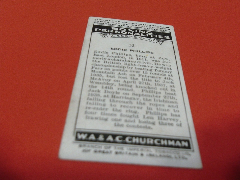 1938 CARTLEDGE EDDIE PHILLIPS 33 BOXING PERSONALITIES NM / MINT OR ...
