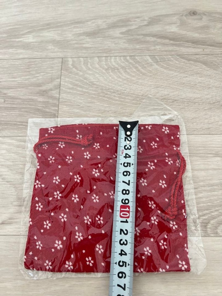 Japanese Chirimen Drawstring Pouch Red Sakura Pattern Kinchaku Bag ...