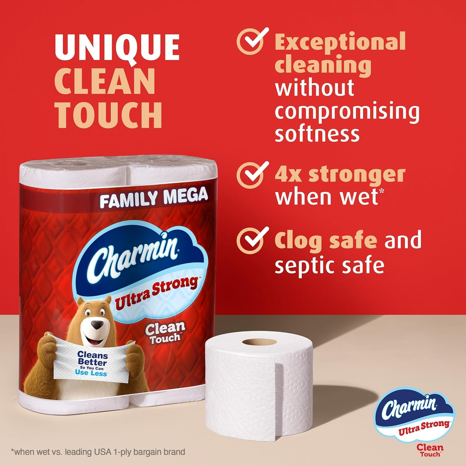 Ultra Strong Clean Touch Toilet Paper, 18 Family Mega Rolls = 90 ...
