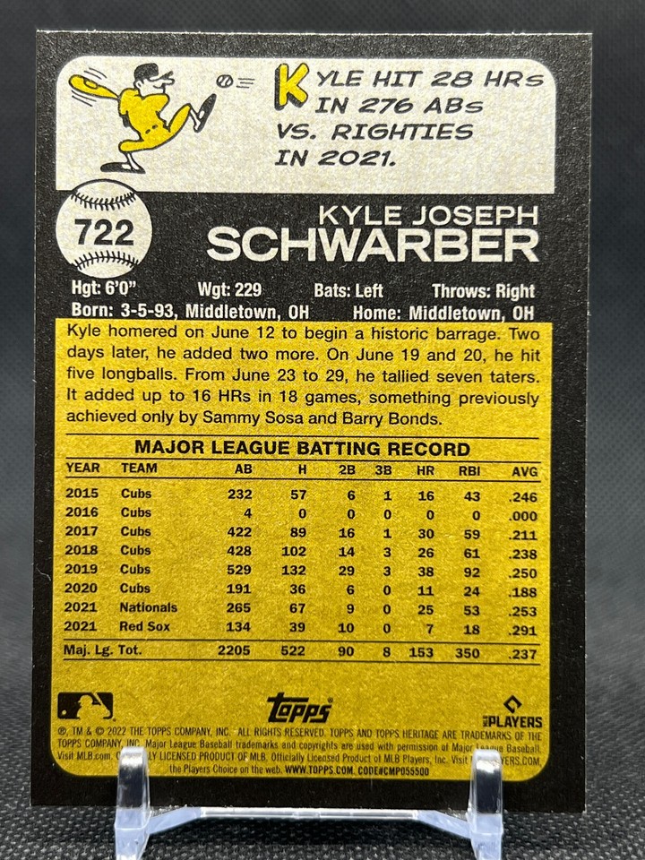 2022 Heritage High Number Short Print SP - Kyle Schwarber (#722 ...