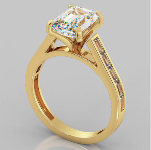 10x8mm Emerald Cut Moissanite Engagement Wedding Ring 14K Yellow Gold ...