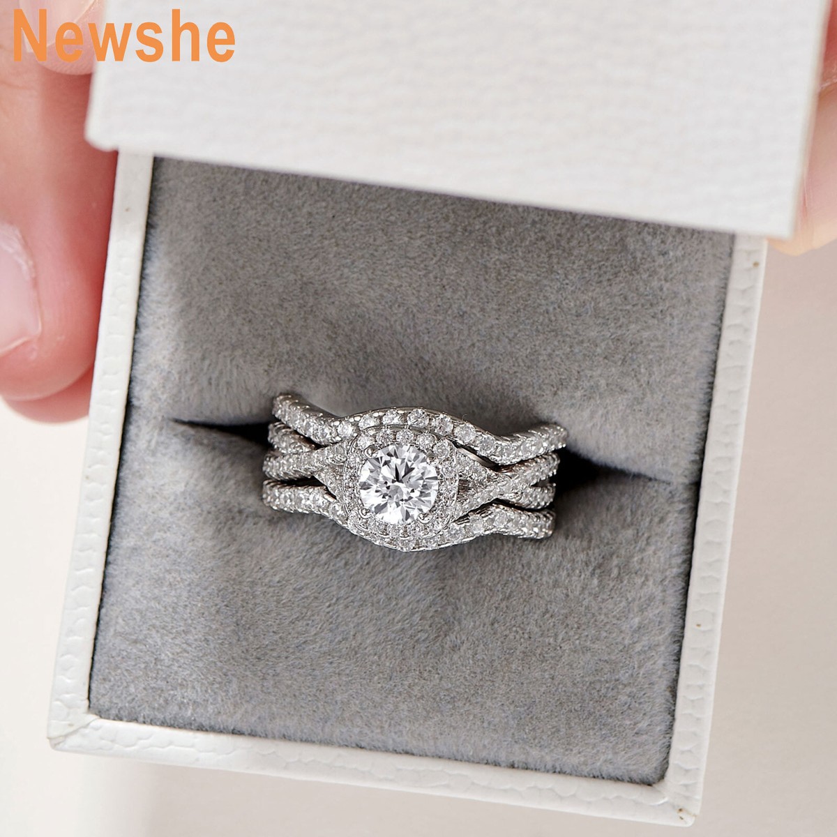 3 Piece Wedding Ring Sets For Her ARTK973 Women's 1Ct Round Cut