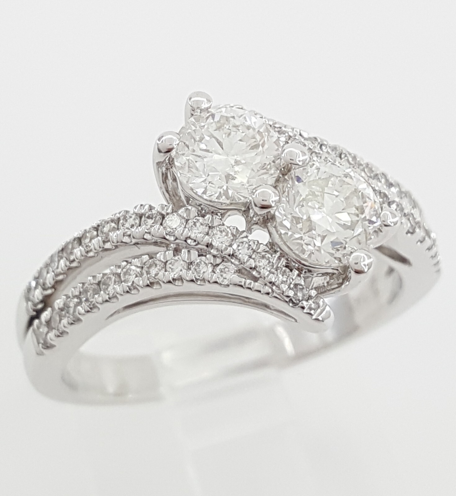 Bypass Crossover 2-Stone Round Diamond Engagement Ring 1.3 ct 14K White ...