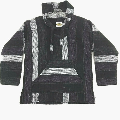 Earth Ragz Poncho Mexican Blanket Pullover Hoodie Size M Purple Black ...