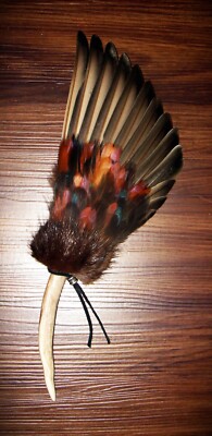 NATIVE AMERICAN SMUDGE FAN Feathers Antler Ceremonial Prayer Offering ...