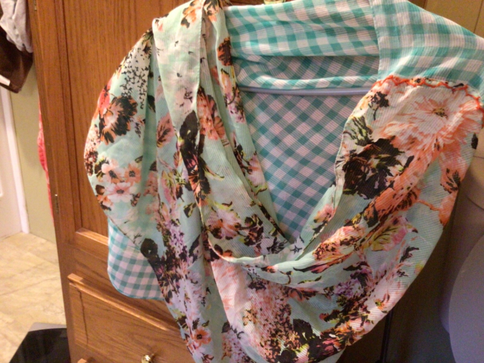 Cejon scarf, wrap 2 sided polyester floral plaid, infinity head ...