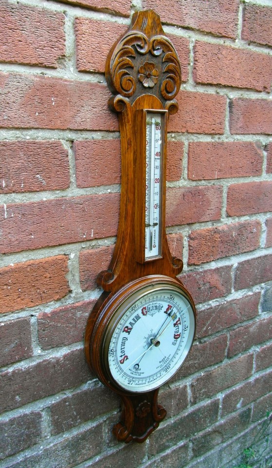 Lovely Solid Oak 1900 Banjo Barometer - Broke Glass - Works Well ...