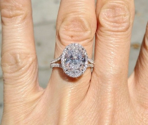 3.85 ct. Oval Halo Micro Pave Split Shank Diamond Engagement Ring G ...