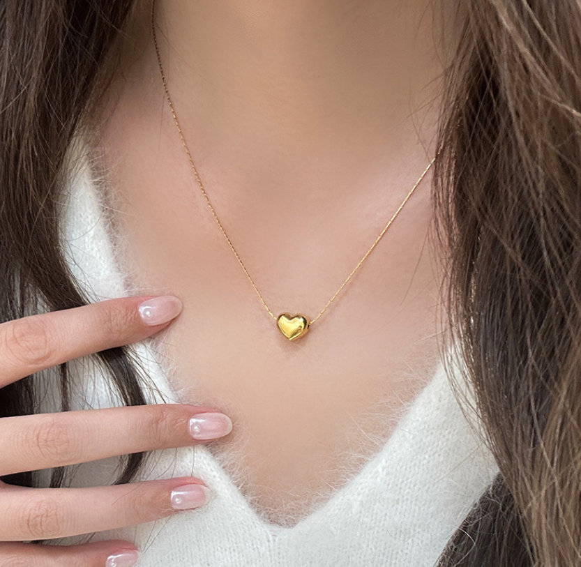 Women 14K Gold Tone Stainless Steel Simple Heart Pendant Chain Necklace ...