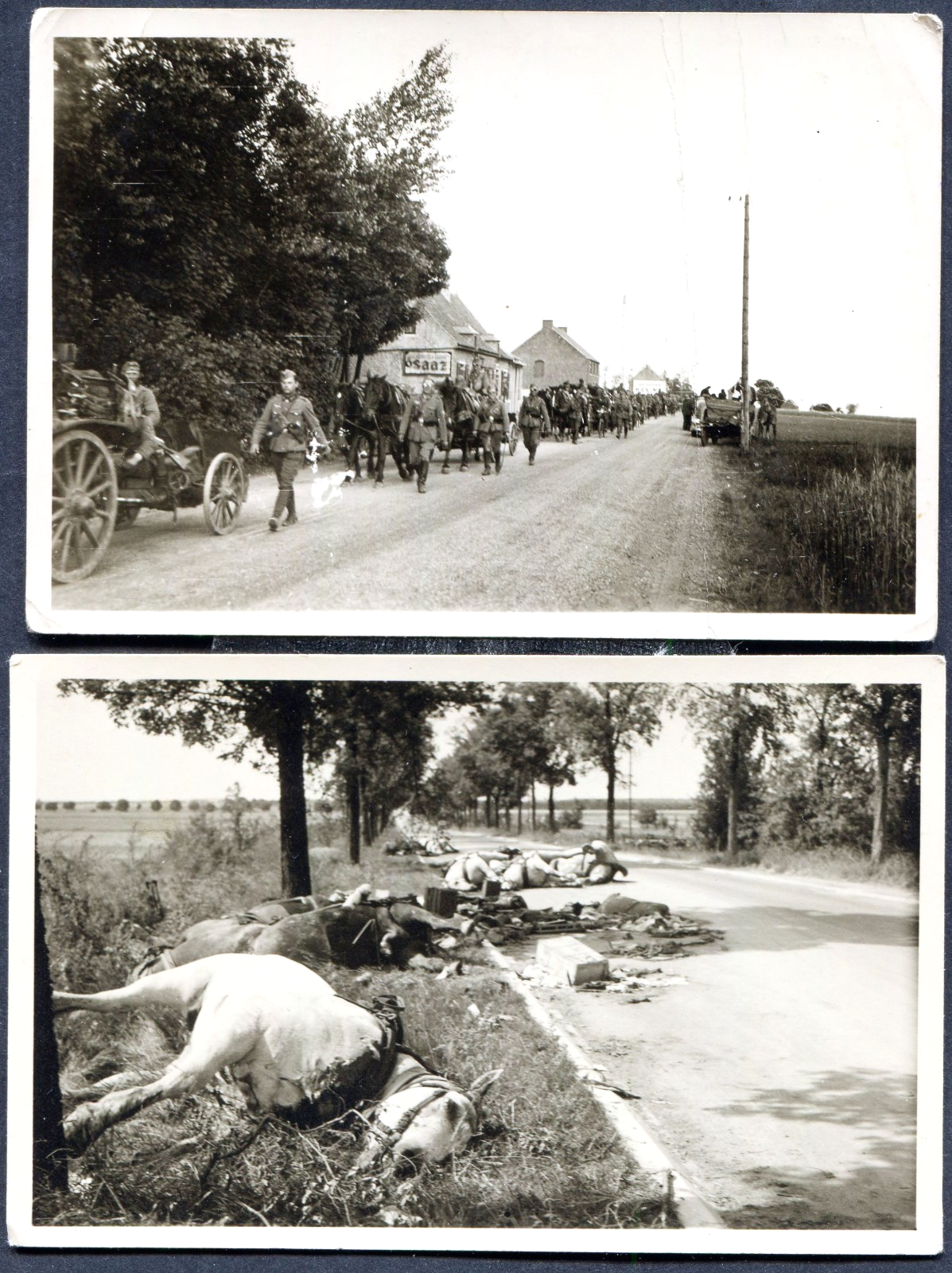I11/52 WW2 ORIGINAL 2x PHOTOS OF GERMAN INFANTRY COLOUMN ADVANCING IN ...