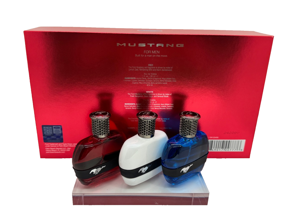 Ford Mustang Cologne For Men 3 Pack Red White and Blue 1oz Bottles Gift ...