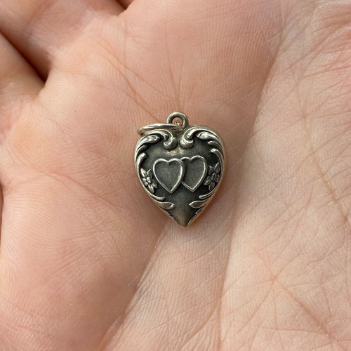 Vintage 925 Sterling "Carl" Sweetheart Dual Heart Repousse Puffy Heart ...