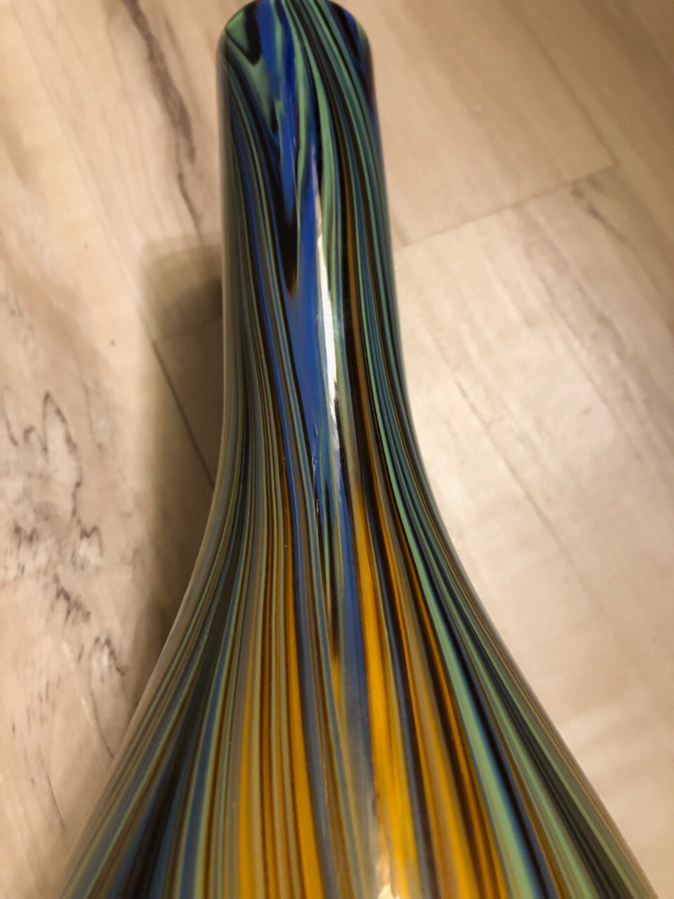 MCM Cased Art Glass Peacock Feather Striped Handblown Vase | eBay
