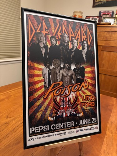 BIG 11x17 FRAMED DEF LEPPARD / POISON "LIVE IN CONCERT- DENVER 2012 ...