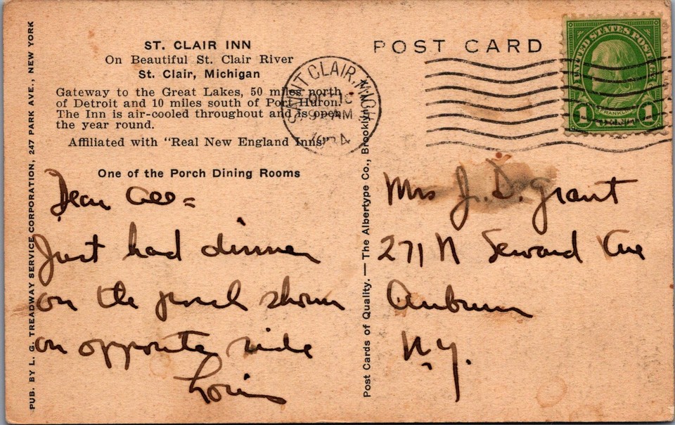 St.Clair Inn Interior Porch St Clair River Lakes Michigan Albertype ...