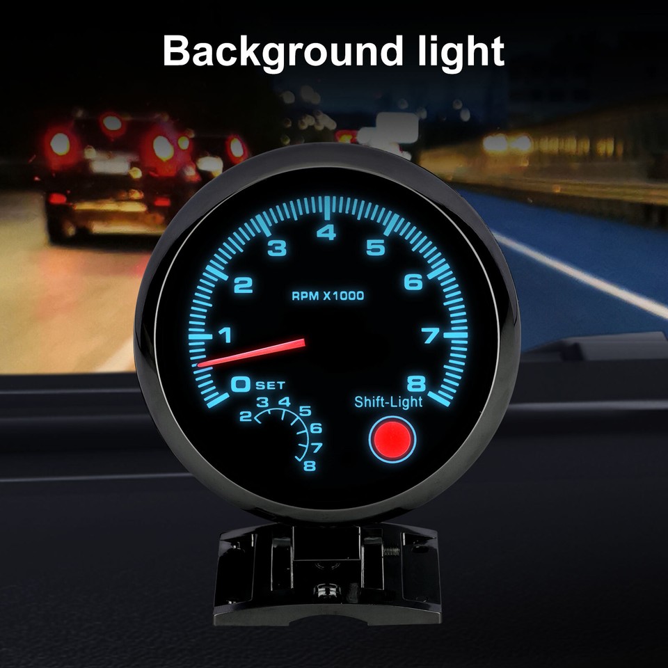 3.75'' Chorme Car Tachometer Gauge Meter Blue LED Shift Backlight 0 ...