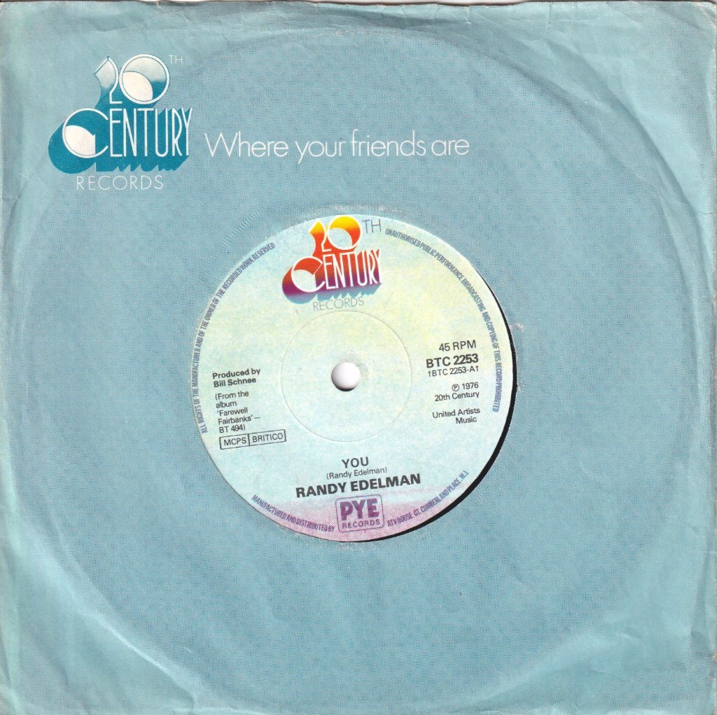 Randy Edelman You 7" vinyl UK 20th Century 1976 includes company sleeve ...