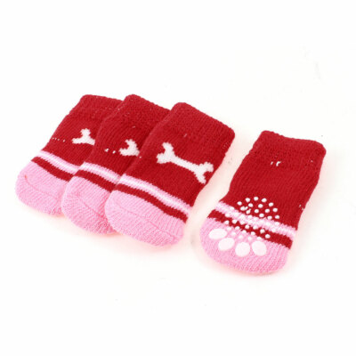 2 Pairs Red Pink Nonslip Bone Printed Acrylic Doggie Maltese Pet Socks ...