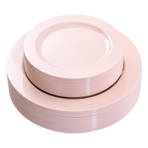 60PCS Pink Plastic Plates - Heavy Duty Pink Plates Disposable for Party ...