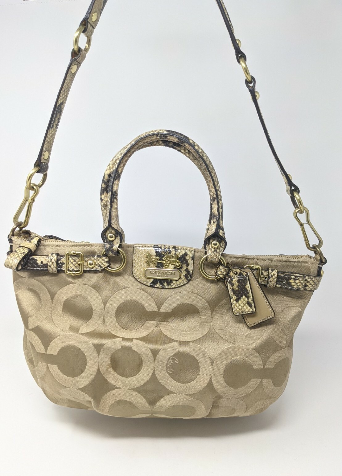 Coach Madison Signature Satchel Handbag Tan with snak… - Gem