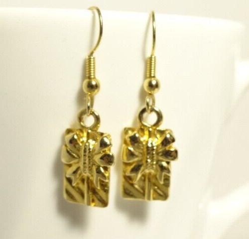Christmas Present Charm Earrings Pierced Wire Gold. | eBay