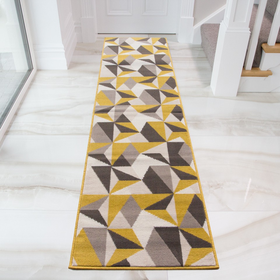 Yellow Ochre Grey Geometric Rug Scandi Nordic Chevron ZigZag Living ...