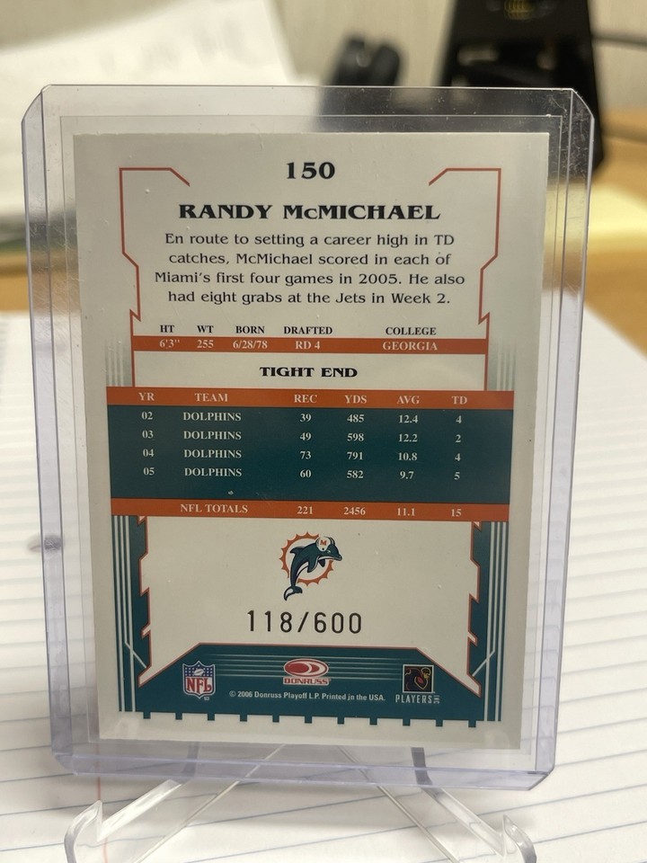 2006 Score Gold /600 Randy McMichael #150 Miami Dolphins Card Football ...