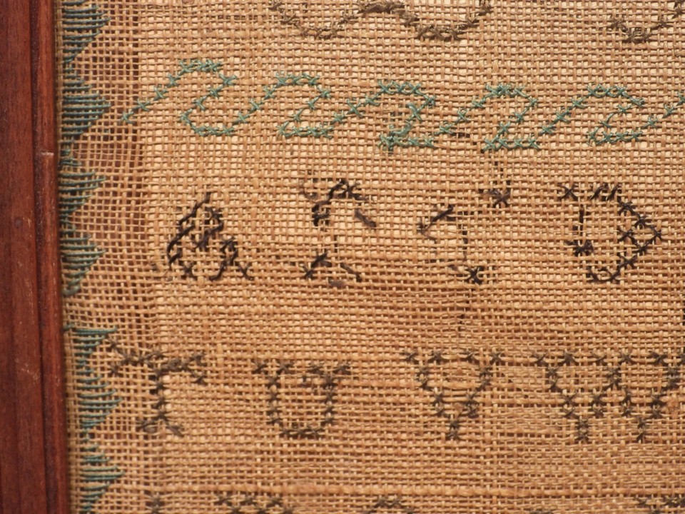 1826 Mary Ann Barber Primitive Folk Art School Girl Needlepoint Sampler ...