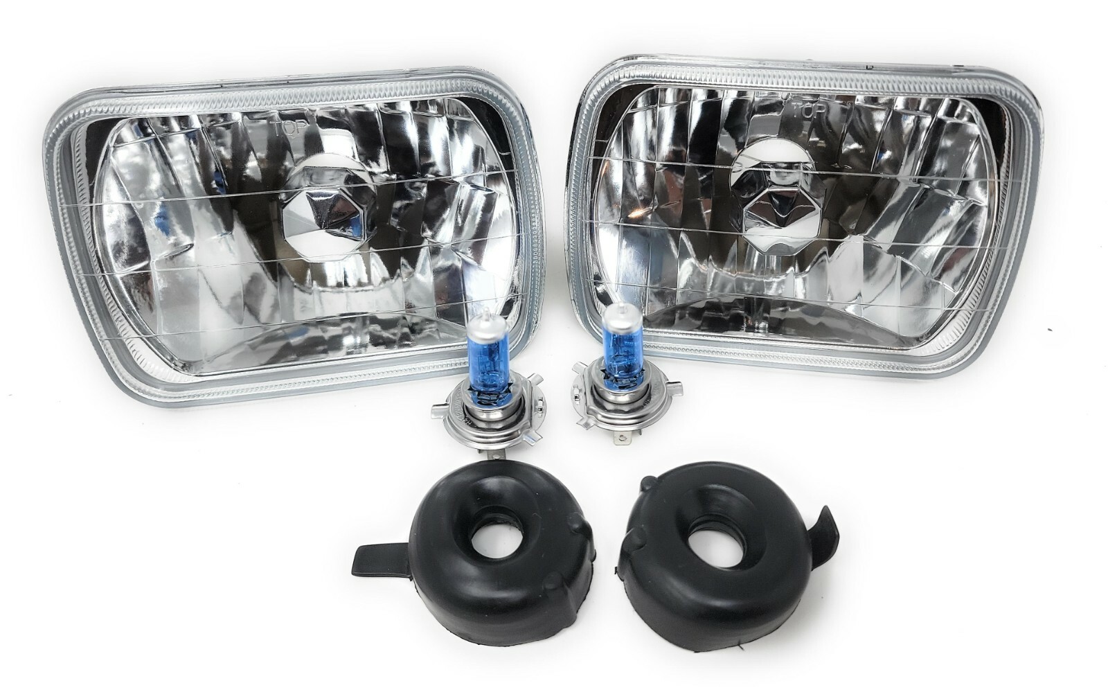 H6054 5"x7" 7X6 Chrome Housing Diamond Cut Headlights Replacement Glass ...