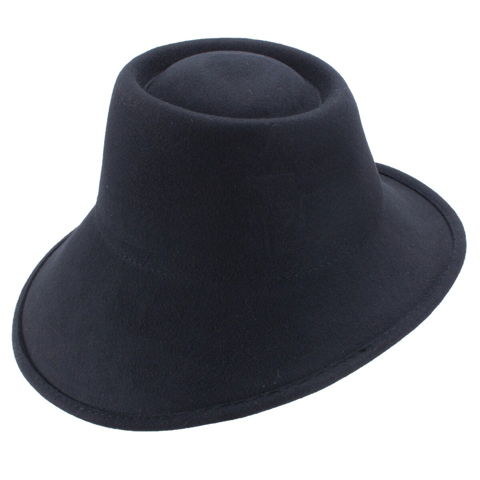 Womens 100% Wool Felt Tilt Asymmetrical Brim Wedding Church Fedora Hat ...